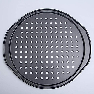 Alices Latest 13 Inch Nonstick Carbon Steel Pizza Pan Bakeware with holes Pizza Baking Pan for Oven Baking Supplies（35x32x1.3cm）