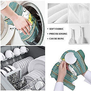 Kitchen Towels,Microfiber Cleaning Cloths, Farm Fresh Lemon Rustic Old Barn Wood Teal Soft Dish Towels for Kitchen, Pack of 4 Absorbent Reusable Dish Towels,Tea Towels,Bar Towels,18x28 Inch