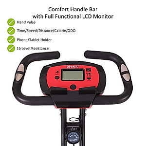 YYFITT 3-In-1 Folding Exercise Bike, Stationary Bikes for Home with Arm Workout Bands, Indoor Fitness Bike with 16 Levels Magnetic Resistance, Full Support Back Pad and Phone Holder, 2-in-1 Bike Frame