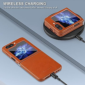 KEZiHOME Samsung Galaxy Z Flip 5 Case，Genuine Leather Samsung Z Flip 5 Case with Camera Lens Cover，Durable Slim Thin Full-Body Protective Phone Case Compatible with Galaxy Z Flip 5 5G (Khaki)