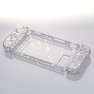 Dockable Case for Nintendo Switch, Protective Case for Nintendo Switch with a Tempered Glass Screen Protector and 6 Joy Stick Covers, Fit into The Dock Station - Clear Glitter