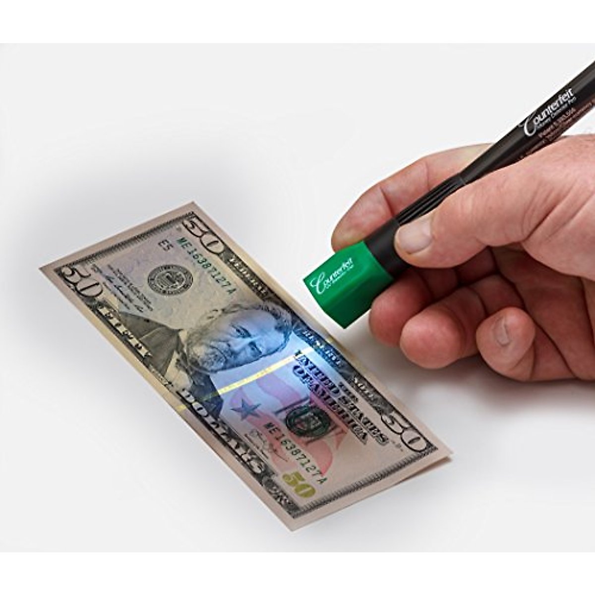 Dri Mark Dual Test 351UVCL - The Original Counterfeit Detection Marker Pen with UV LED Cap, Tests for Security Strips and Authentic Currency Paper - 1 UV Light/Pen Black/Green Plus 1 Holder with Coil