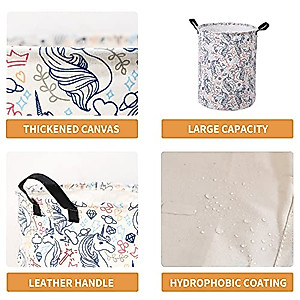 LOTADILO Laundry Basket Storage Baskets with Handle Nursery Hamper Collapsible Large Sized Round Bin for Bedroom, Kids Boys and Girls, Office, Clothes,Toys （Unicorn）