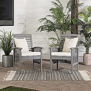 Walker Edison Rendezvous Modern 2 Piece Solid Acacia Wood Slat Back Outdoor Dining Chairs, Set of 2, Grey Wash