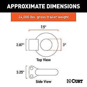 CURT 48660 Raw Steel Pintle Hitch Lunette Ring 3-Inch ID, 24,000 lbs, Channel Mount Required