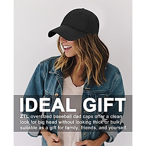 Oversize XXL Baseball Cap for Big Heads 23.6"-25.6", Extra Large Cotton Baseball Hat, Plus Size Unstructured Dad Hats Black