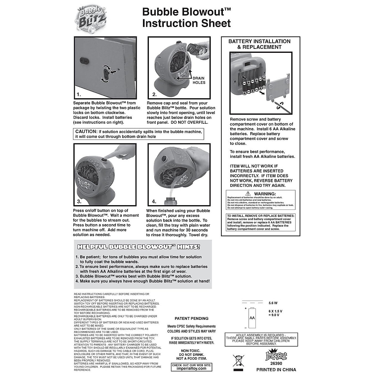 Blitz Kids Bubble Machine w/Non Toxic Soap Solution (1 Bubble Toy) Portable Battery Powered Bubble Maker Toys. Automatic Bubble Blower. Super Fun Outdoor Preschool Games & Activity. 1570-1p