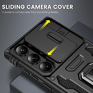 Maxdara for S23 Ultra Case with Slide Camera Cover, Built-in 360°Rotating Kickstand Ring Case for Samsung Galaxy S23 Ultra 5G, Black