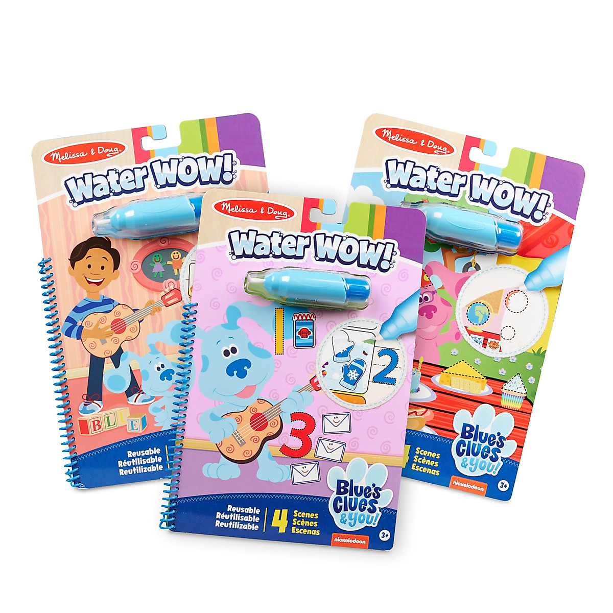 Melissa & Doug Blue’s Clues & You! Water Wow! 3-Pack – Alphabet, Counting, Shapes Water Reveal Travel Activity Pads