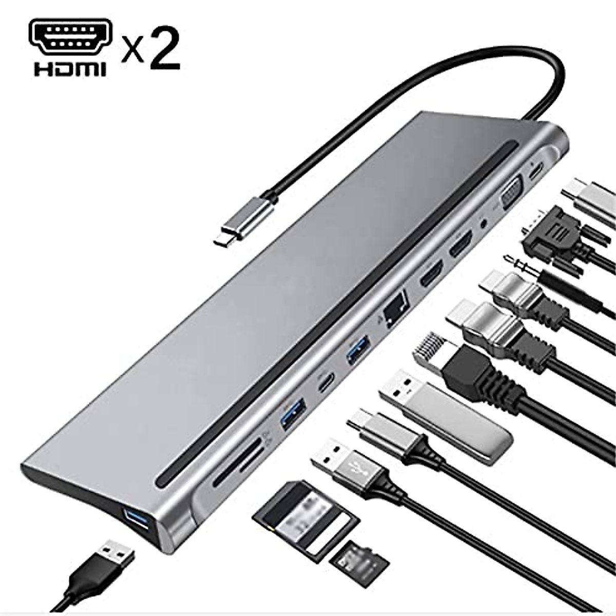 GPPZM 12 in 1 USB C Hub Laptop Docking Station Type-C to Dual HDMI-Compatible/VGA/USB 3.0 Hub/PD/RJ/Micro-SD/TF Card Dock Adapter