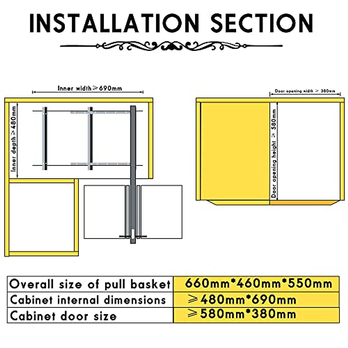 Blind Corner Cabinet Pull Out, 15in opening Soft Close Heavy Duty Kitchen Corner Cabinet Organizer, 4 chrome plated storage baskets, for cabinets Minimum size: 18.89"D*27.16"W*22.83"H