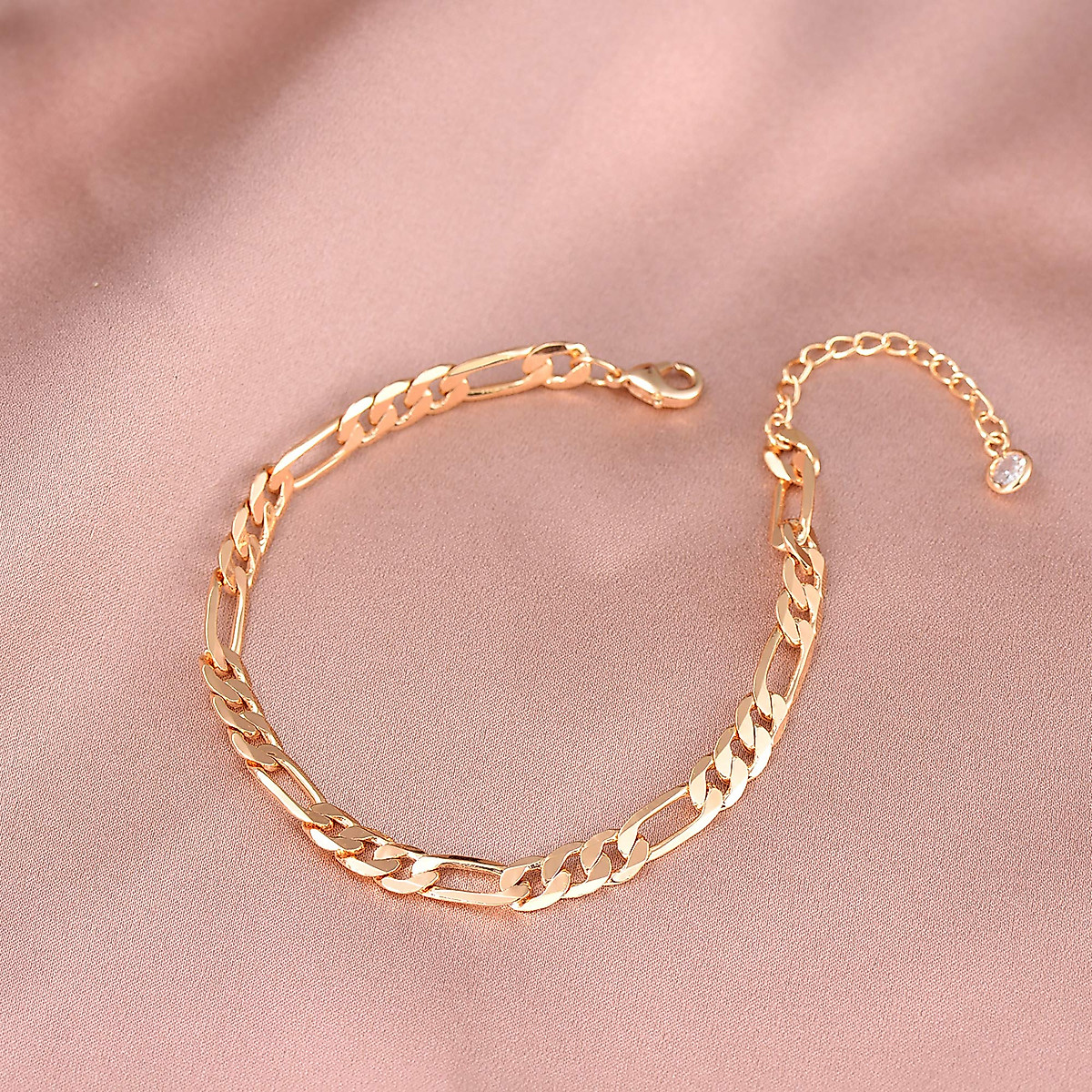 YANODA Dainty Layered Gold Chain Bracelet for Women 14K Gold Plated Figaro Chain Bracelets Adjustable Mariner Link Bracelet Minimalist Layering Stacking Jewelry Gift for Women