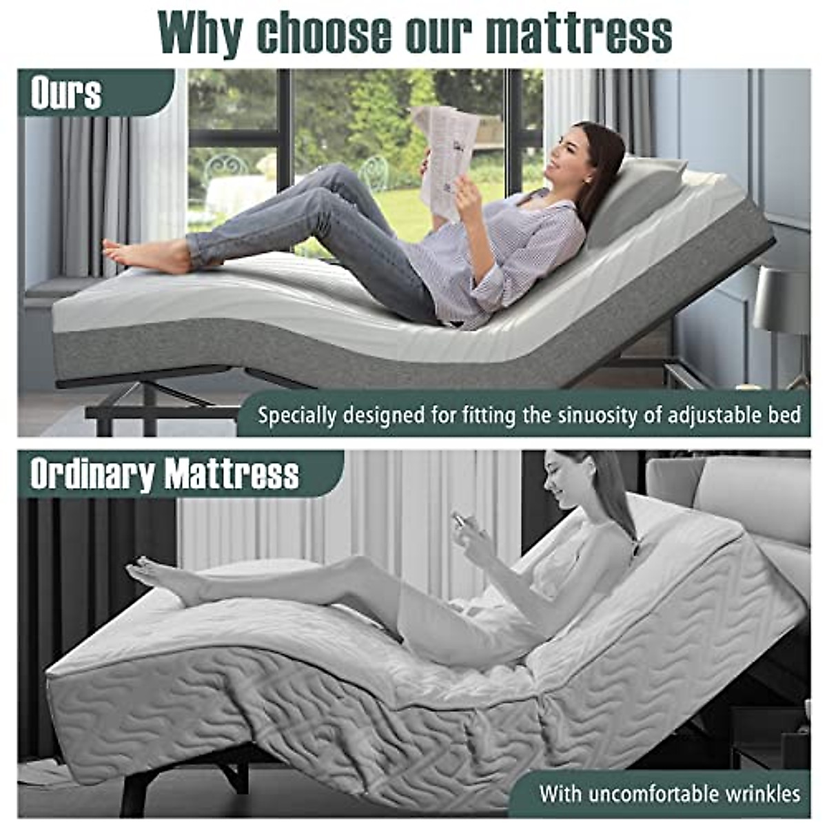 NAFORT 8 Inch Cool Gel Memory Foam Mattress Twin XL, Convoluted Foam for Adjustable Bed Frame, Gel Memory Foam Mattress Medium Firm for Supportive and Pressure Relief, CertiPUR-US Certified