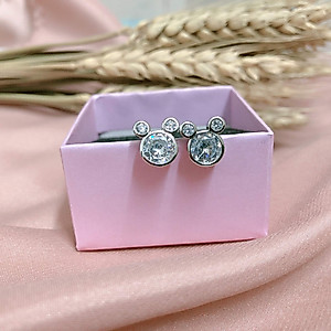 Mouse Stud Earring,S925 Silver Plated Earrings with Sparkling Cubic Zirconia Birthstone,Cute Charm Stud Ear jewelry for Women Girl as Birthday Gift,Hypoallergenic