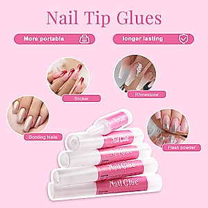 Clear Coffin Nail Tips Set, MORGLES 500pcs Long Nail Tips for Acrylic Nails Professional Half Cover Ballerina French Nail Tips Fake Nails Kit with Nail Glue, Clipper, Files, Cuticle Pusher and Fork