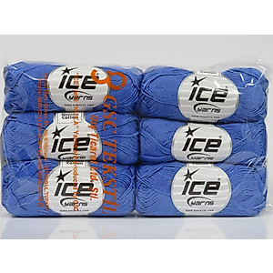 Lot of 6 Skeins Ice Yarns Almina Cotton (100% Mercerized Cotton) Yarn Blue
