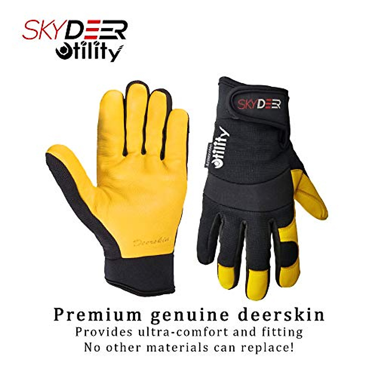 SKYDEER High-Performance HydraHyde Gardening Leather Work Gloves with Soft Deerskin Leather Palm and Water-Resistance Back for Men and Women (SD2250/L)