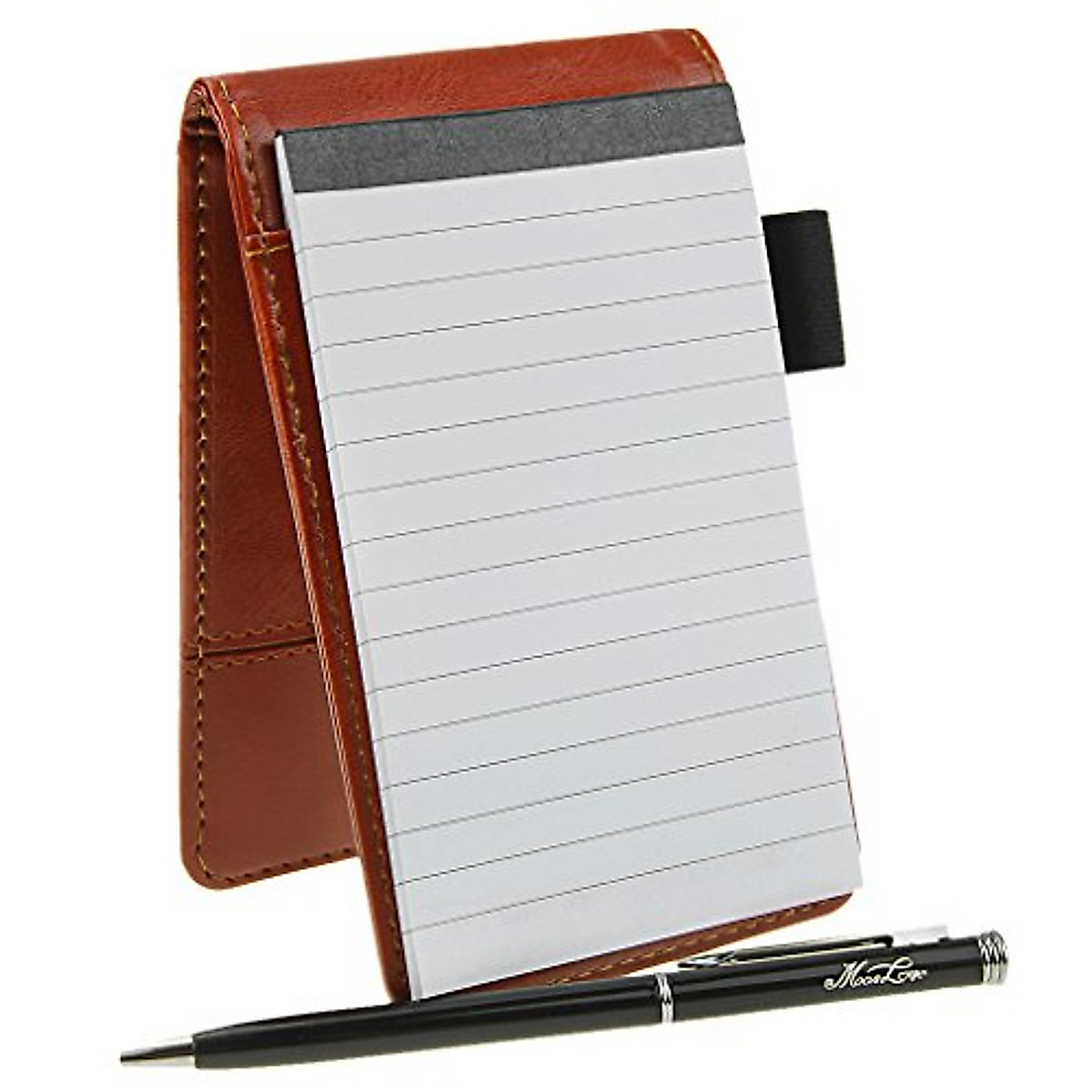 Small Pocket PU Leather Business Notebook Lined Memo Pad Holder Jotter Book Steno Notepad 3.5-Inch X 5.5-Inch Note Pad, Refillable, 8 Digital Calculator, Pen Holder Loop, Metal Ball Point Pen