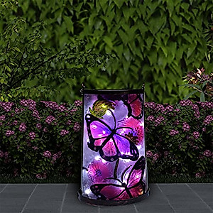 SUBOLO Hanging Solar Lantern Outdoor Waterproof LED Solar Butterfly Lights Tabletop Lamp for Outdoor Patio Garden