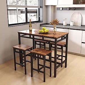 Heliosphere 5 Piece Bar Table Set, Modern Counter Height Dining Table and Chairs Set for 4, Wood Kitchen Table and 4 Bar Stools for Small Spaces, Apartment, Pub, Dining Room