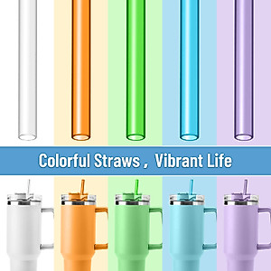 Replacement Straws Compatible with Stanley 40oz Cup Tumbler, 10 Pack Colorful Reusable Straws with Cleaning Brush for Stanley Adventure Travel Tumbler, Plastic Straw for Stanley Accessories