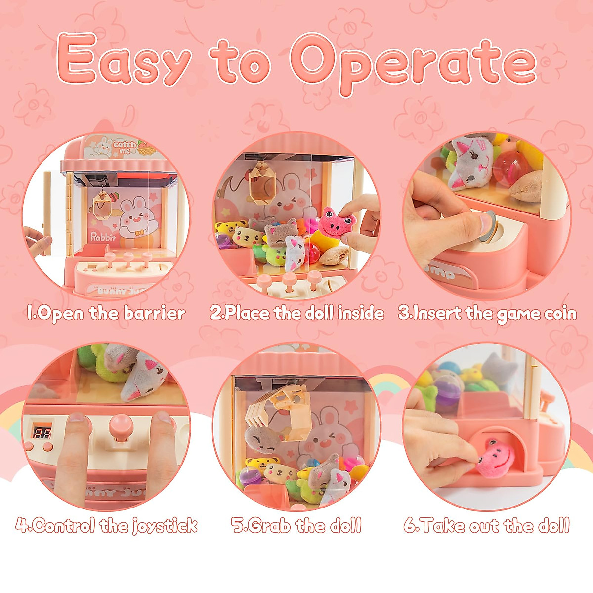 Florarich Mini Claw Machine for Kids with Prizes, Candy Vending Machine Toy, Electronic Arcade Game Prize Dispenser with 60-Second Countdown, and 25 Mini Toys, Great Birthday Gifts for 3-9 Year Olds