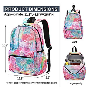 LEDAOU Mesh Backpack for Kids Girls Semi-Transparent Mesh School Backpack Bookbag Lightweight Casual Daypacks for Beach Gym Travel (Tie Dye Orange)