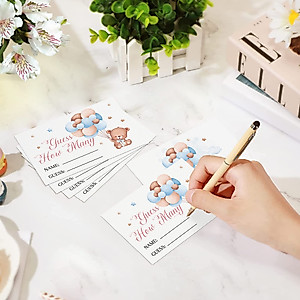 Azbuk Blue balloons Bear Baby Shower Game Cards with Box, Guess How Many, Baby Shower Game with Box and 50 Guessing Cards, Baby Shower Decorations for Boy and Girl