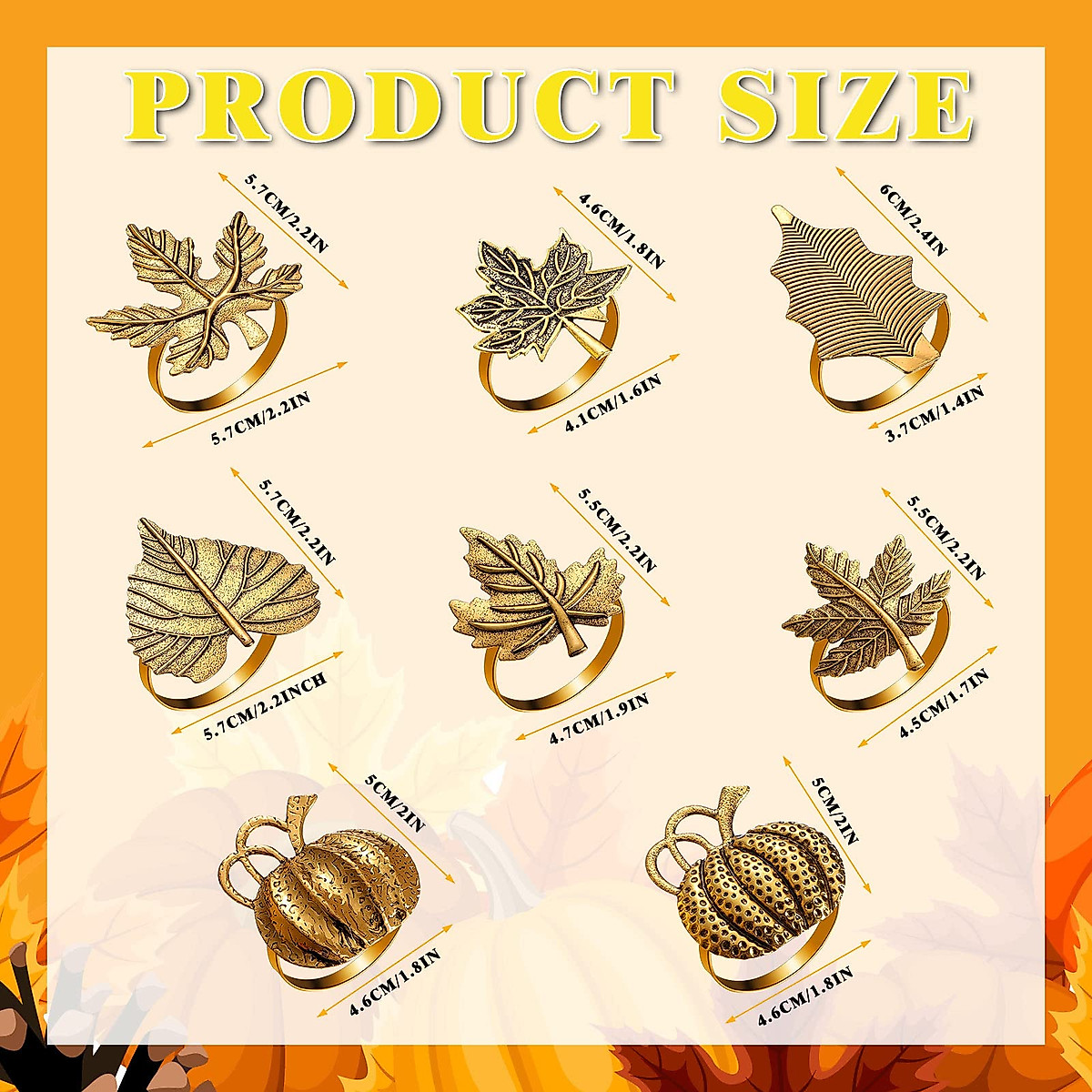 WILLBOND 12 Pcs Thanksgiving Napkin Ring Set Pumpkin Napkin Holders Fall Napkin Rings Fall Leaf Napkin Rings Alloy Napkin Holder Buckle for Halloween Home Party Table Decor Wedding Supplies(Classic)