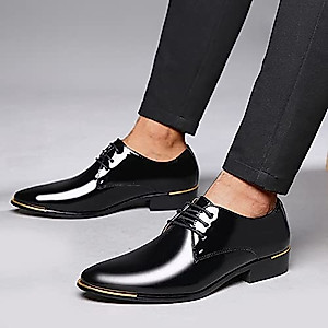 Zapatos De Vestir para Hombres Classical Pointed Leather Mens Business Casual Shoes and Mens Black Dress (Black, 12)