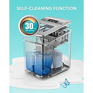 Silonn Ice Maker Machine for Countertop, 9 Bullet Cubes Ready in 6 Minutes, 26lbs 24Hrs Portable Self-Cleaning, 2 Sizes of Bullet-Shaped Home Kitchen Office Bar Party, Silver (WSIM02)