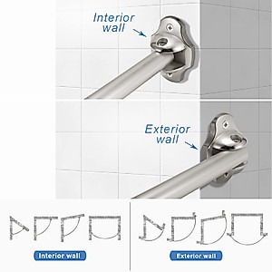 Curved Shower Curtain Rod, TENOVEL Round 48-72 Inches Shower Rods for Bathroom Adjustable, Rounded Bowed Stainless Steel Shower Rods Customized for for Bathtub, Stall, Brushed Nickel, Need to Drill