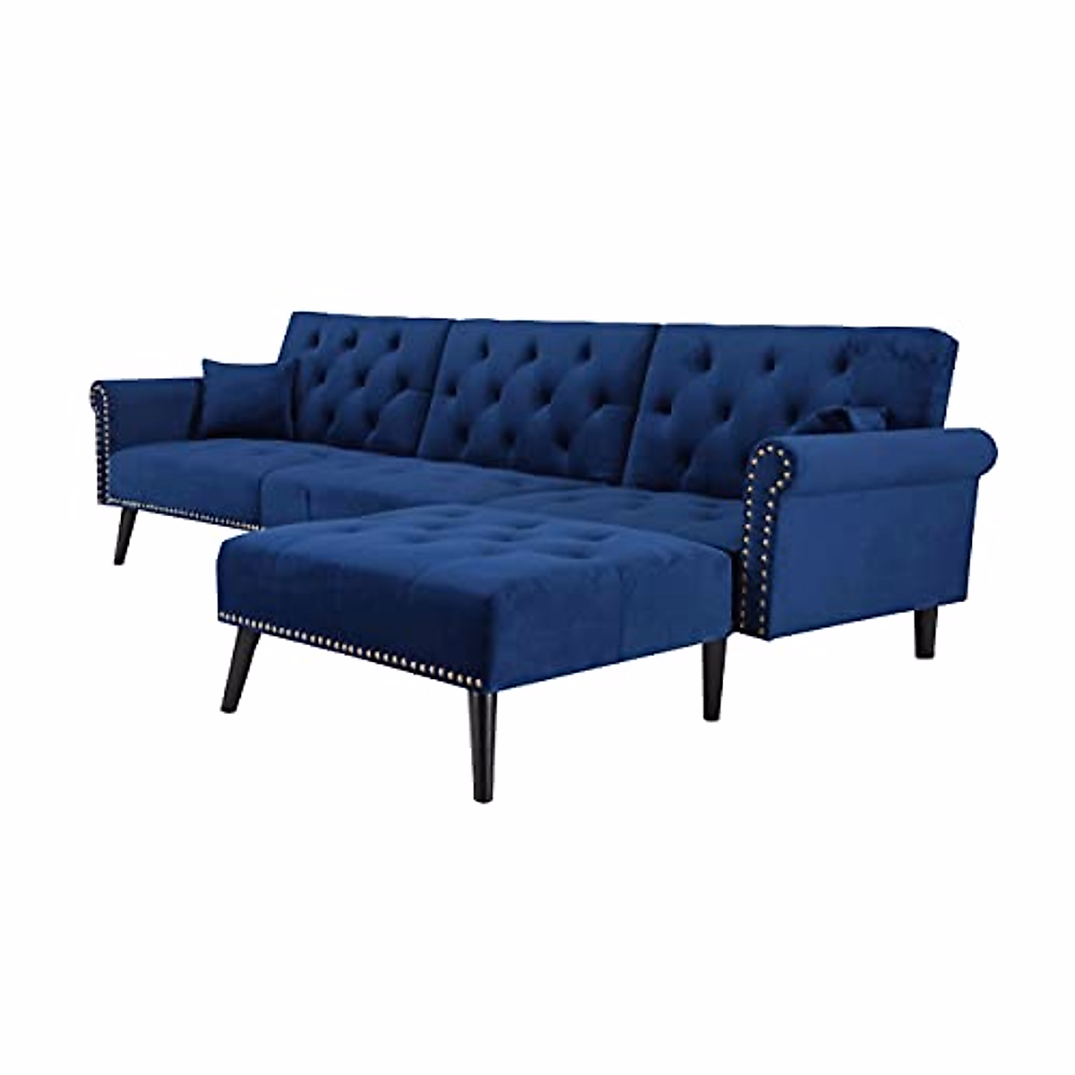 Cotoala L-Shape Convertible Sectional Sleeper Sofa with 2 Pillows, Adjustable Back, Modern Velvet Couch with Lounge Chairs, for Living Room, Office, Blue