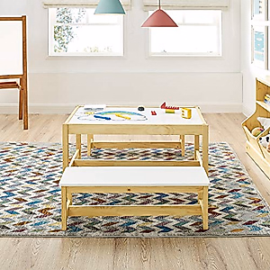 MUSEHOMEINC Kids Activity Table and Bench Set,Drawing and Painting Table for Study,Arts,Craft and Dining.3 in 1 Todder Play Table and Chair Set,Wooden Playroom and Learning Furniture