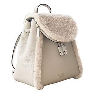 Kate Spade K9398 Leila Flap Backpack with Faux Shearling in Light Sand