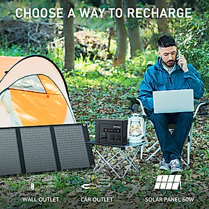 200W Solar Generator, 146Wh Portable Power Station with Pure Sine Wave AC Outlet, 39600mAh Backup Lithium Battery, 60W Solar Panel Charger for Home Emergency Outdoors Camping Travel