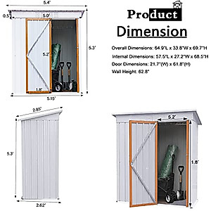 Small Shed Outdoor Storage Shed 5 x 3 FT Outside Storage Sheds,Metal Tool Shed Garden Shed Yard Storage Outdoor Shed Outdoor Storage Cabinet [No Floor Included]