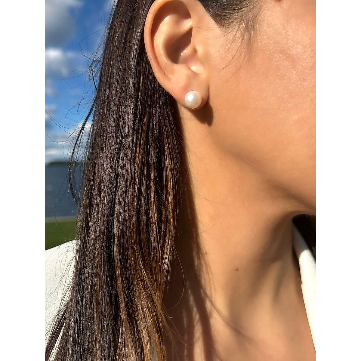 14K Gold AAAA Round White Freshwater Cultured Pearl Classic Bridal Stud Earrings - Choice of Pearl Size (11.0-12.0mm, Yellow Gold)