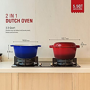 Enameled Cast Iron Dutch Oven for Bread Baking, 5.5 QT Dutch Oven Pot with lid, Induction Compatible, Marseille