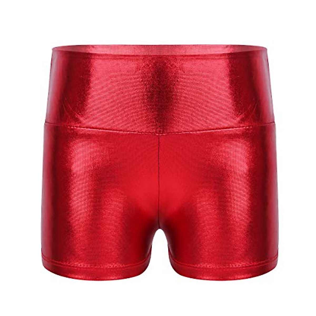 ACSUSS Kids Girls Shiny Metallic High Waist Shorts Gymnastics Ballet Dance Yoga Sports Shorts Hot Pants Dancewear Red 10