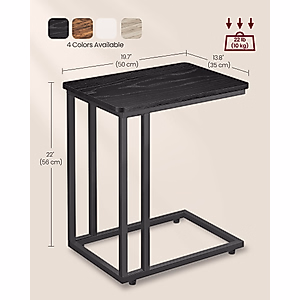 VASAGLE End Table, C Shaped TV Tray with Metal Frame Rolling Casters for Coffee Laptop Mobile Tablet, Industrial Side Table for Living Room Bedroom, 19.7 x 13.8 x 23.6 Inches, Ebony Black, ULNT050B56