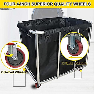 Laundry Cart,Industrial Commercial Large Rolling Laundry Cart Dirty Clothes Bin with Wheels,Heavy Duty Canvas Hamper,11.5 Bushel,260LBS Load Laundry Cart (Black)