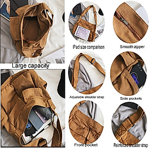 Canvas Messenger Bag Large Hobo Tote Crossbody Bag Retro Shoulder Bag for Women Mens Teens Girls with Multiple Pockets