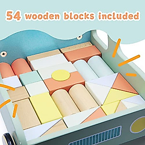 labebe Kids Push and Pull Activity Walker Wooden Baby Walker Toy for Boys/Girls with 54 Wooden Blocks, Toddler Sit to Stand Walking Wagon 12M+