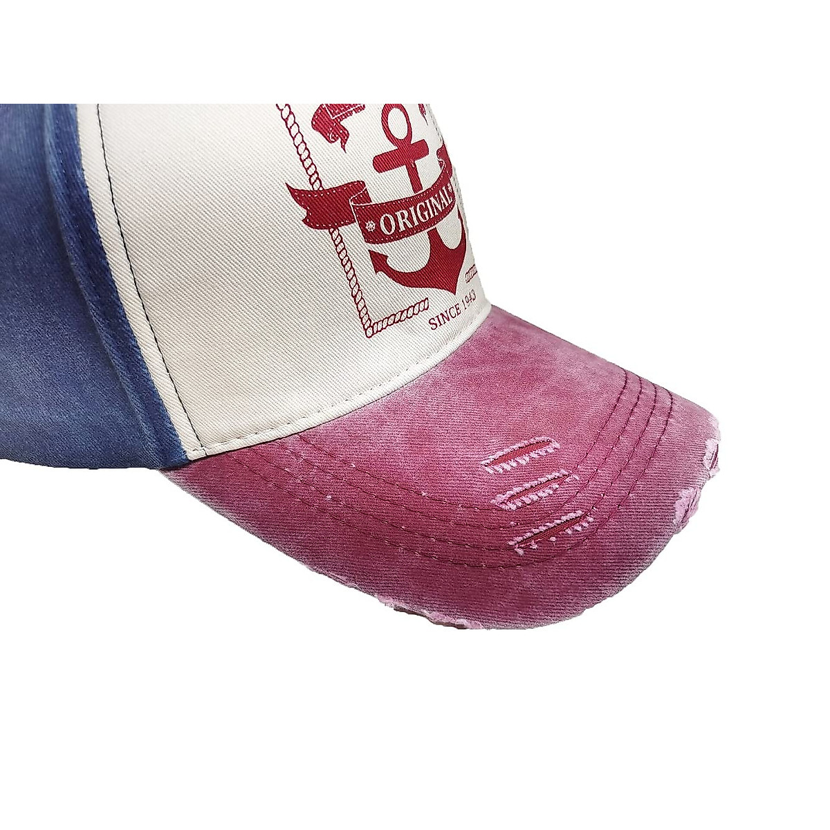 LONGTEN Vintage Baseball Cap Fashion Anchor Pattern Denim Cotton Frayed Edge Sunhat Adjustable Unisex C