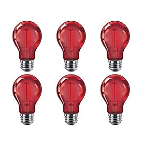 Philips LED 538207 A19 Party Bulbs: Filament Glass, 4-Watt (40-Watt Equivalent), E26 Medium Screw Base, Red Light, 6-Pack