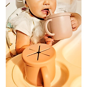 5 Pieces Baby Trainer/Toddler Sippy Cup + Teething Straw + Snack Cup | Reduce Spills | Easy to Clean | Transition Cup for Teething Baby Toddler Infant (Milliful Marble)