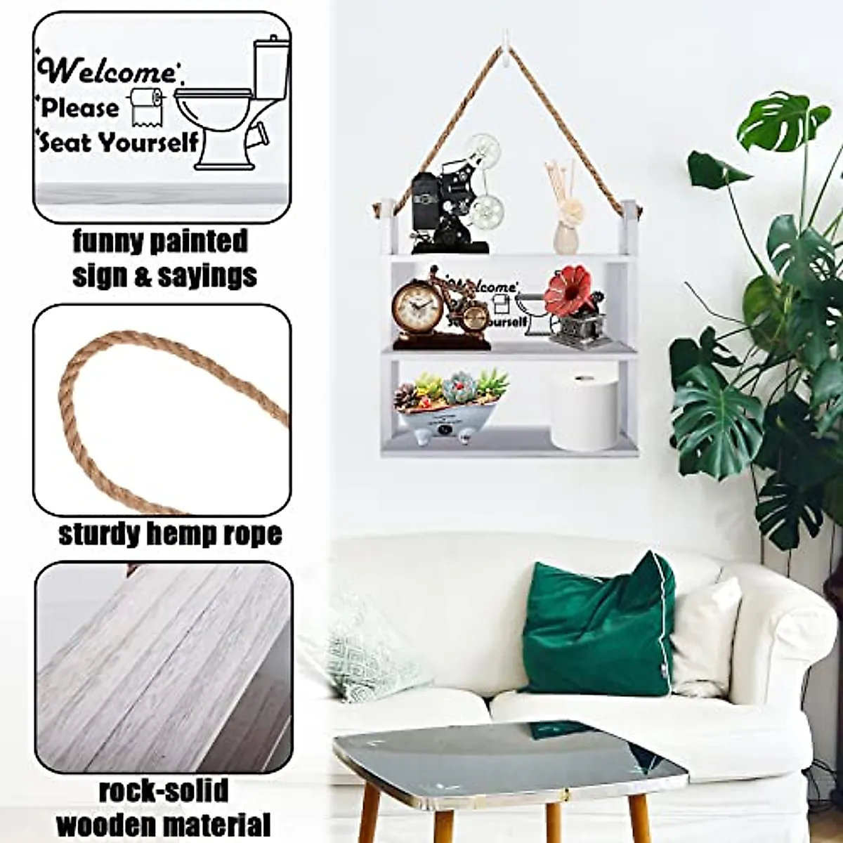 Bathroom Shelves Over Toilet, 3 Tier Toilet Top Organizer Wall Wooden Hanging Shelf for Bathroom Organizer Toilet Paper Holder Storage, Bottles Organizer, Restroom Organiser Rack (Seat&Bath)