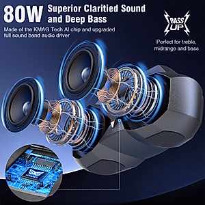 KMAG Portable Bluetooth Speaker - IPX7 Waterproof Wireless Speakers with 80W Loud HiFi Stereo Sound, 24H Playtime, Dynamic Light, Deep Bass, Dual Pairing, 5.3 BT for Outdoor, Home, Party, Gifts