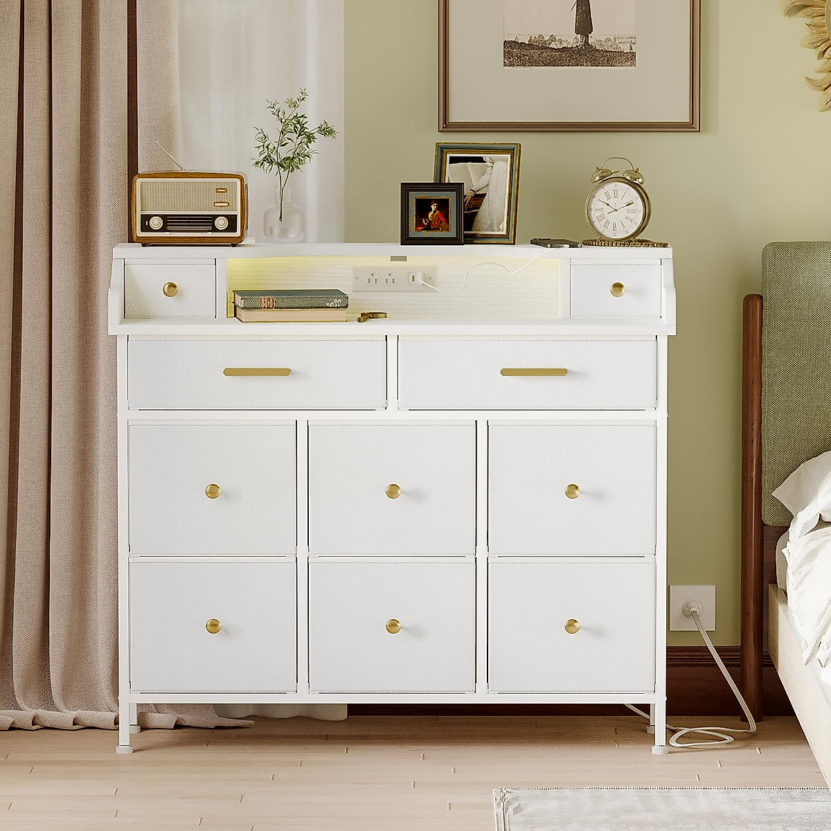 Fixwal White Dresser for Bedroom with 10 Drawers, Fabric Chest of Drawers for Kids, Girls, Nursery, Living Room, Closet, Entryway, Hallway